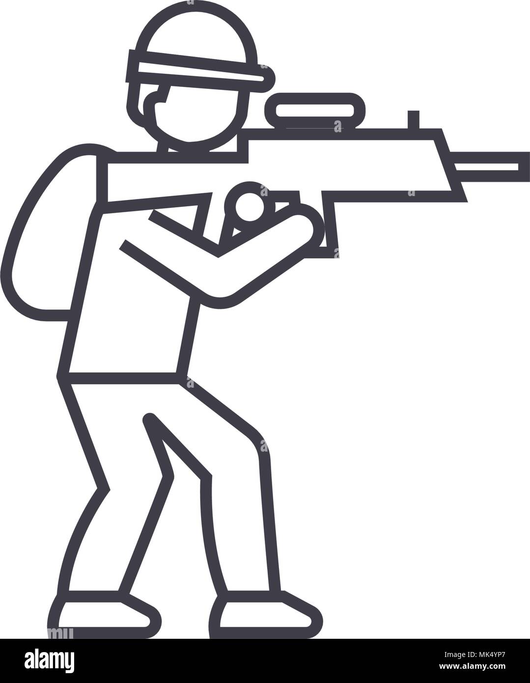 aiming soldier vector line icon, sign, illustration on background ...