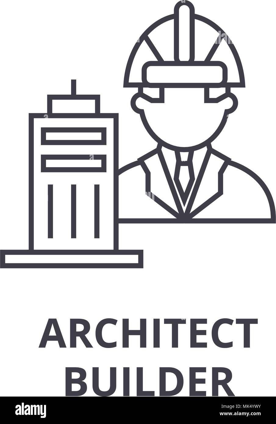 architect builder vector line icon, sign, illustration on background ...