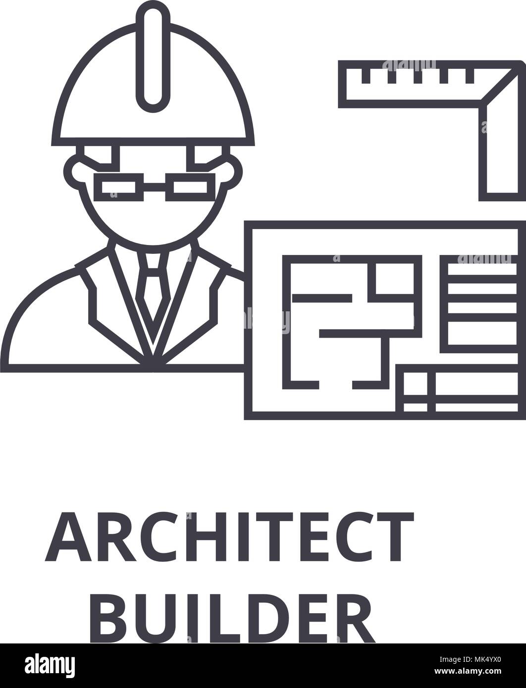 architect contractor vector line icon, sign, illustration on background ...