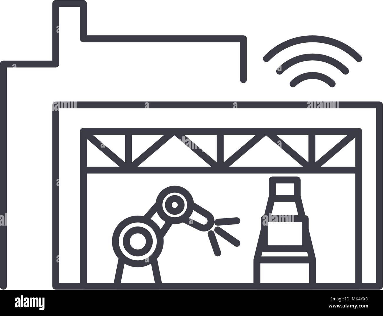 assembly line vector line icon, sign, illustration on background ...