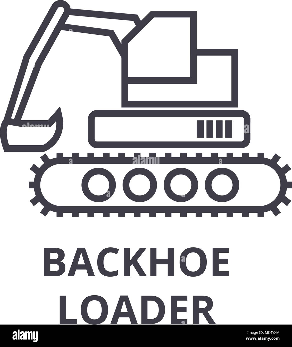 backhoe loader vector line icon, sign, illustration on background ...
