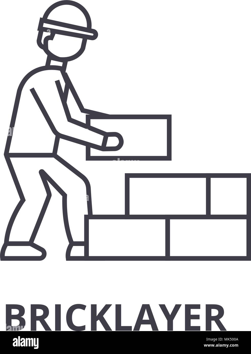 bricklayer vector line icon, sign, illustration on background, editable ...