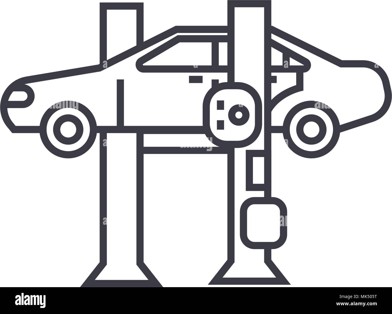 car lift vector line icon, sign, illustration on background, editable ...