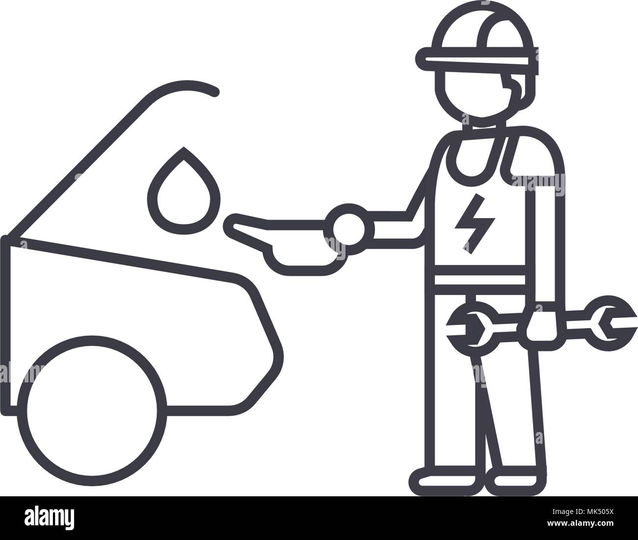 Car Oil Change Vector Line Icon Sign Illustration On Background