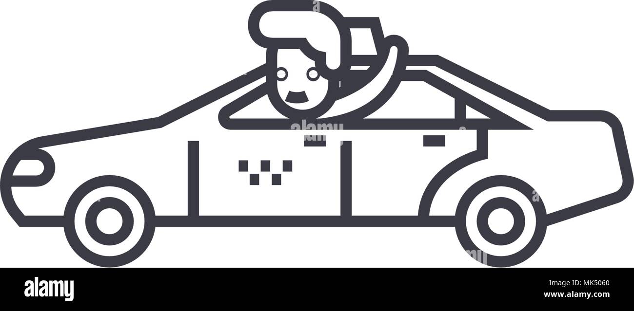 car ride vector line icon, sign, illustration on background, editable ...