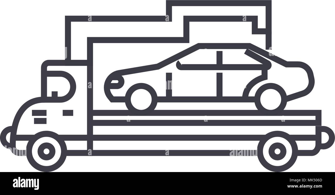 car transporter vector line icon, sign, illustration on background ...