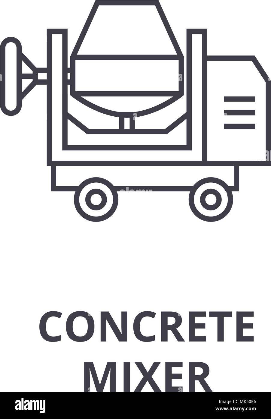 concrete mixer truck vector line icon, sign, illustration on white ...