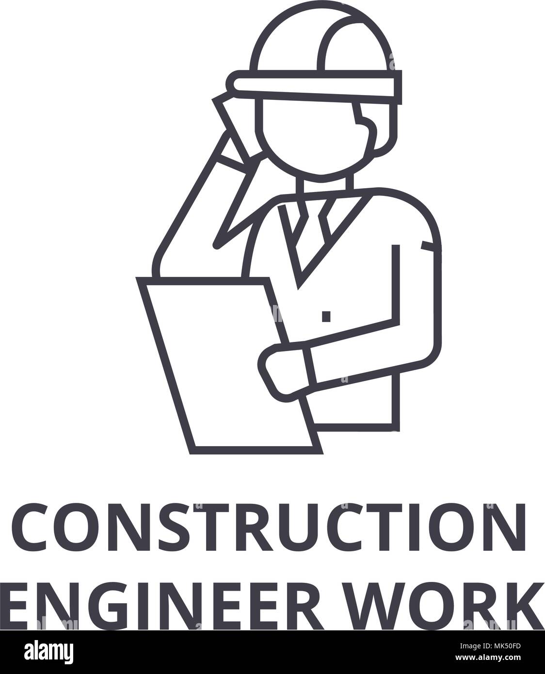 construction engineer talk vector line icon, sign, illustration on ...