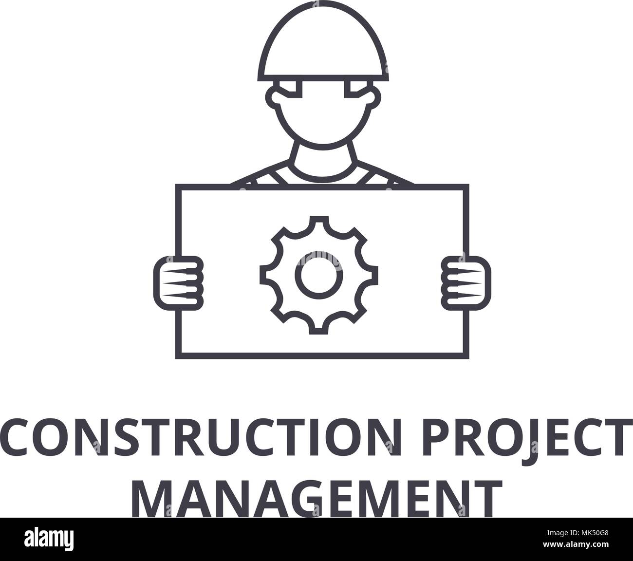 construction project management vector line icon, sign, illustration on ...