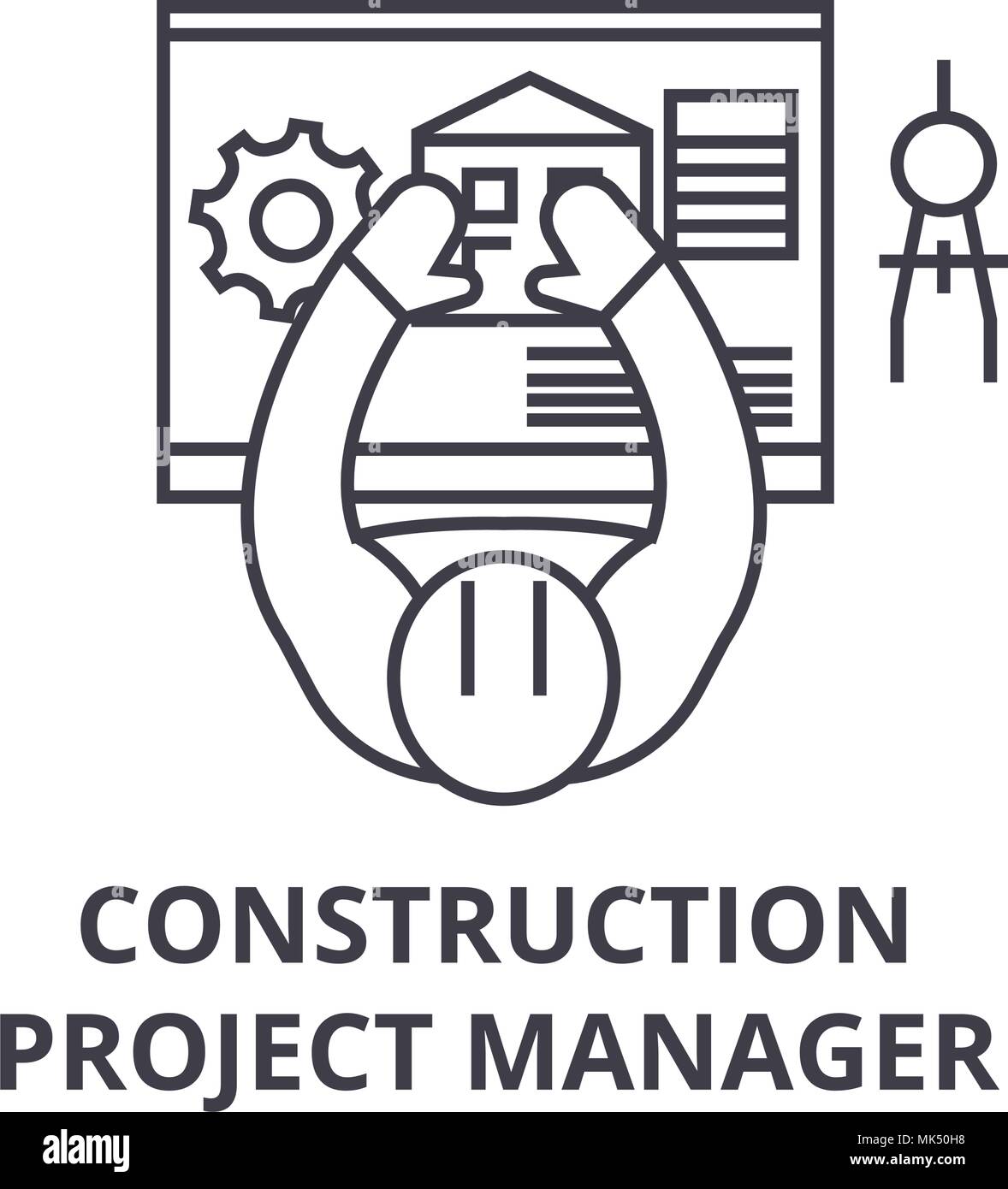 construction project manager vector line icon, sign, illustration on ...