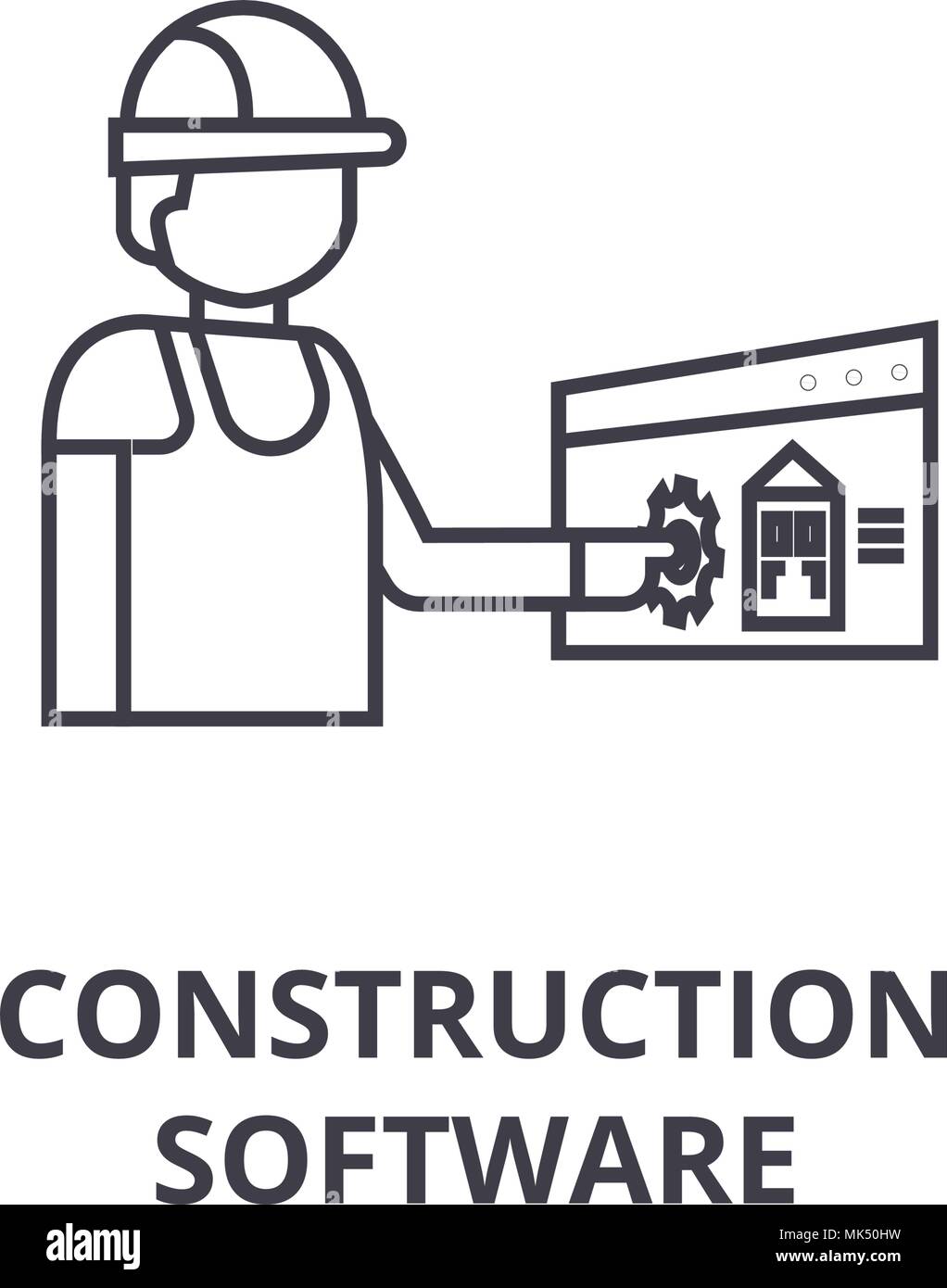 construction software vector line icon, sign, illustration on white ...