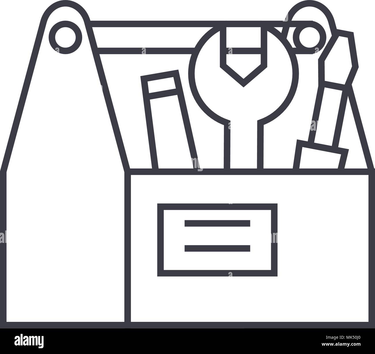 construction tools box vector line icon, sign, illustration on white ...