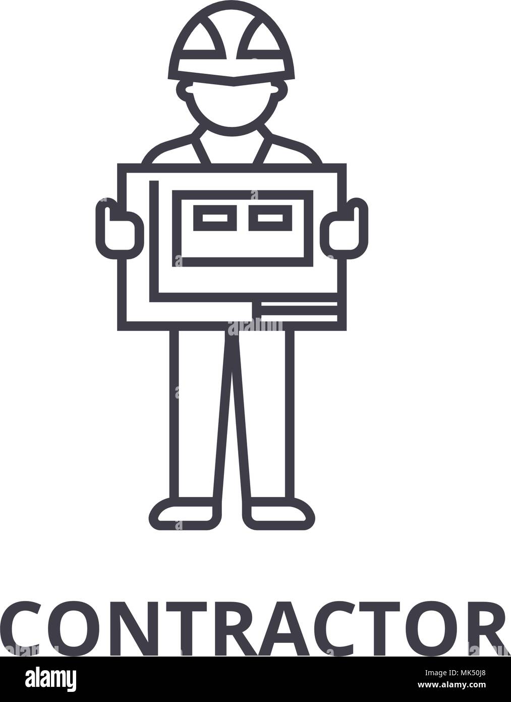 contractor vector line icon, sign, illustration on white background ...