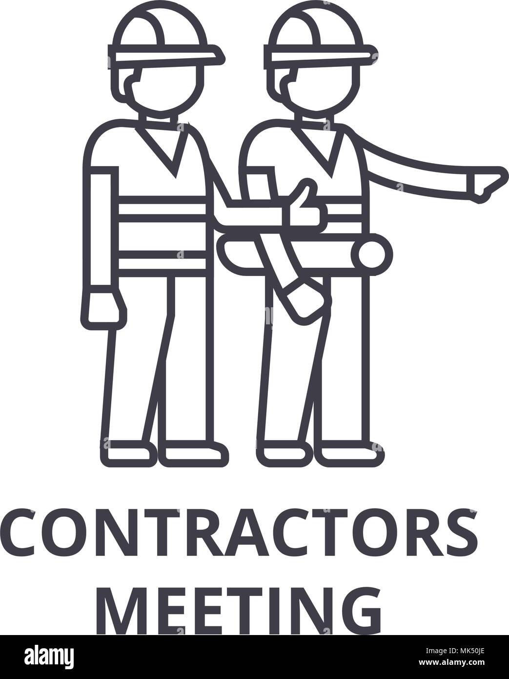 contractors meeting vector line icon, sign, illustration on white ...