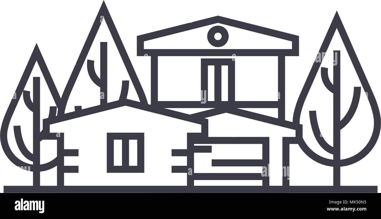 country house vector line icon, sign, illustration on white background ...