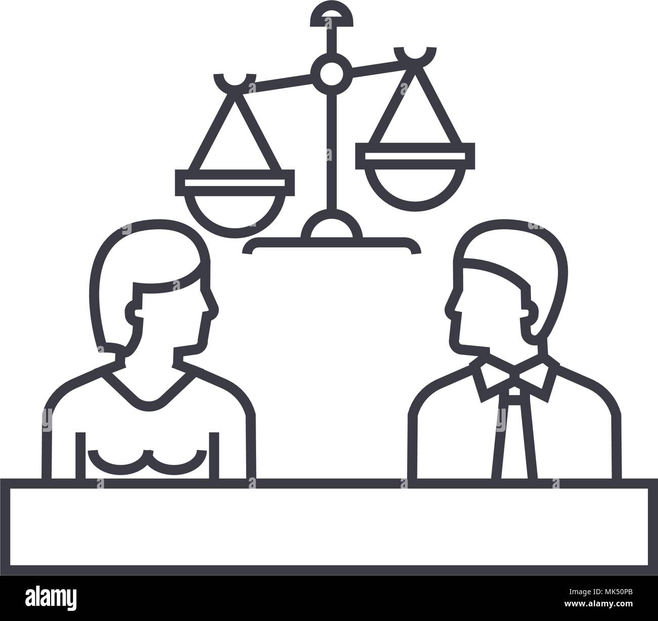 court vector line icon, sign, illustration on white background ...