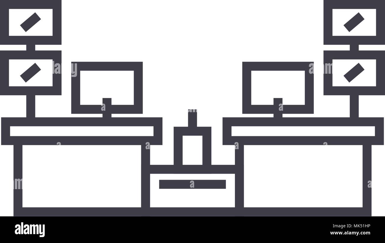 cashier desks vector line icon, sign, illustration on background ...