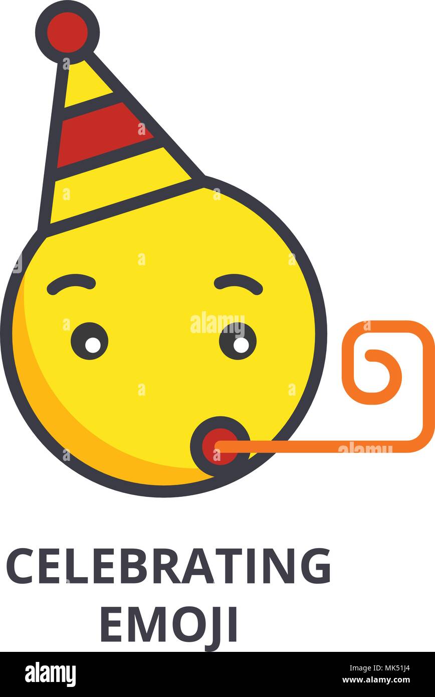 celebrating emoji vector line icon, sign, illustration on background ...