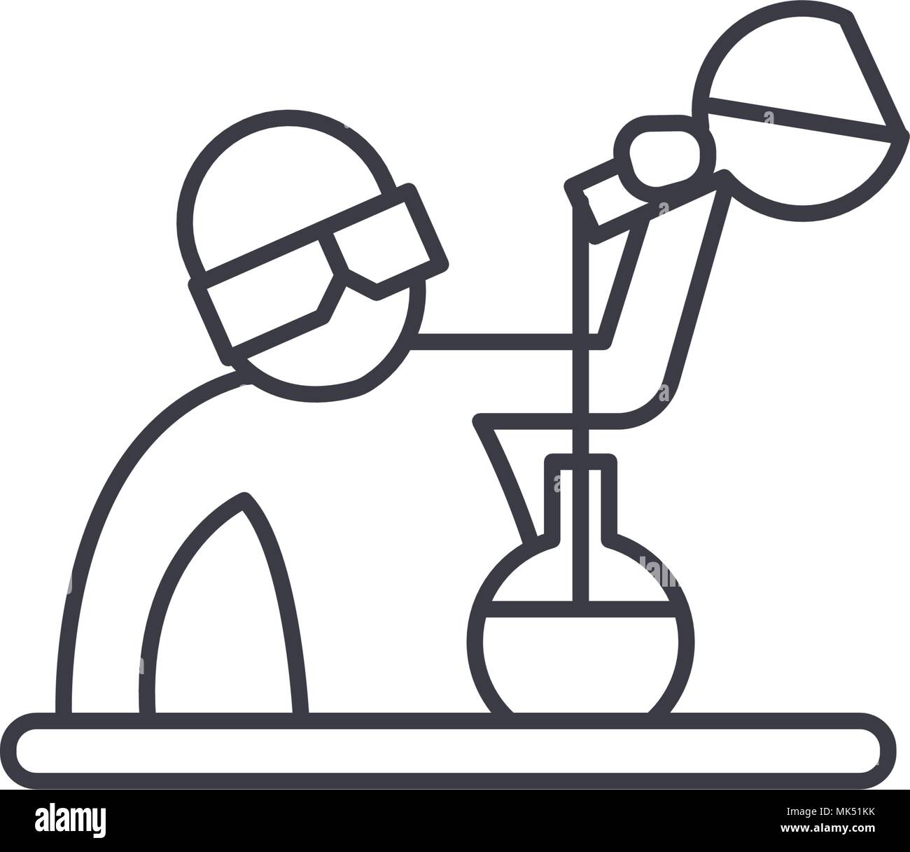 chemist at work vector line icon, sign, illustration on background ...