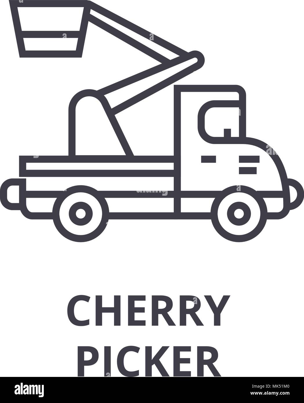 cherry picker vector line icon, sign, illustration on background ...
