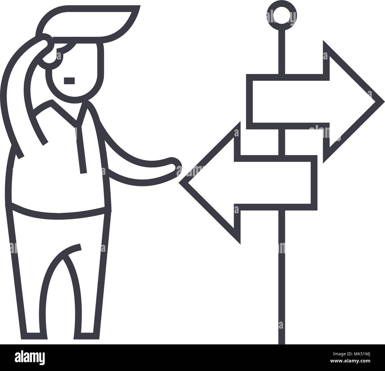 choosing way vector line icon, sign, illustration on background ...