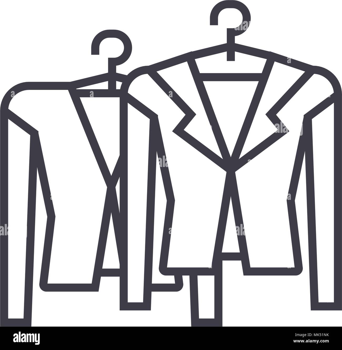 clothing on racks vector line icon, sign, illustration on background ...