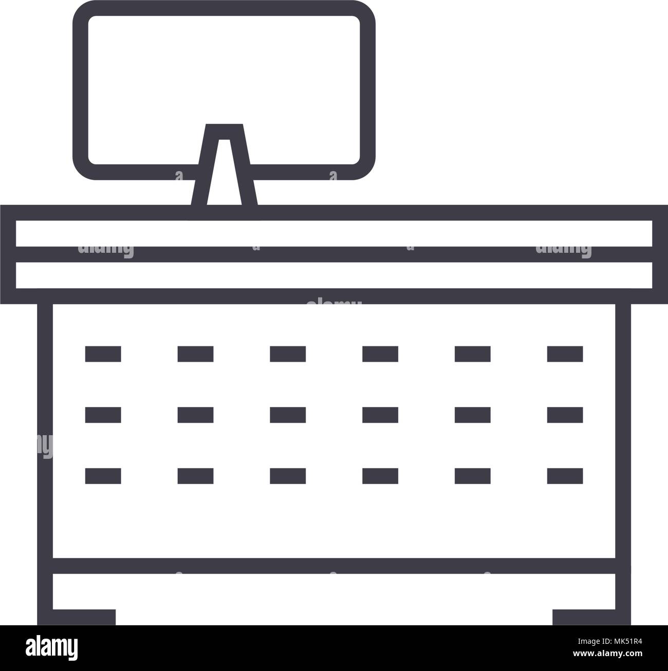 computer desk vector line icon, sign, illustration on background ...