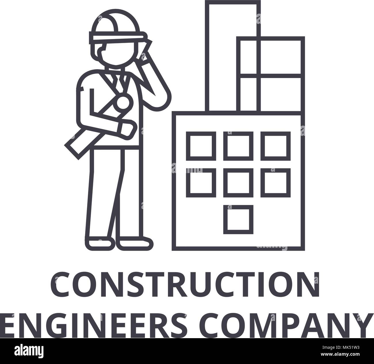 construction engineers company vector line icon, sign, illustration on ...