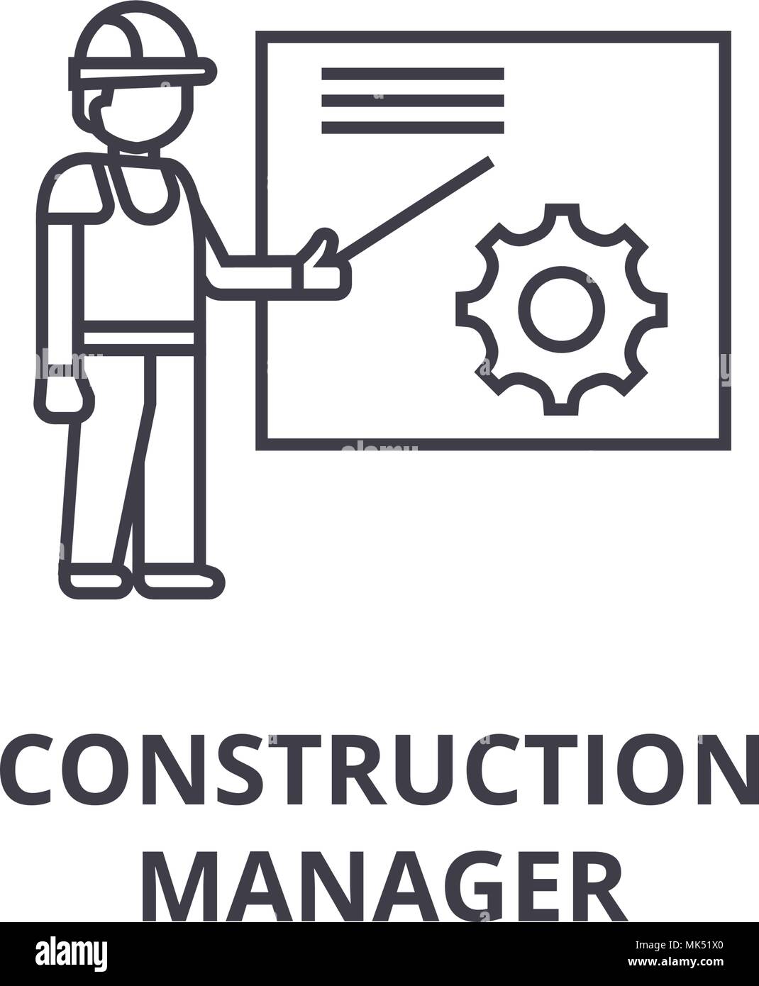 construction manager vector line icon, sign, illustration on background ...