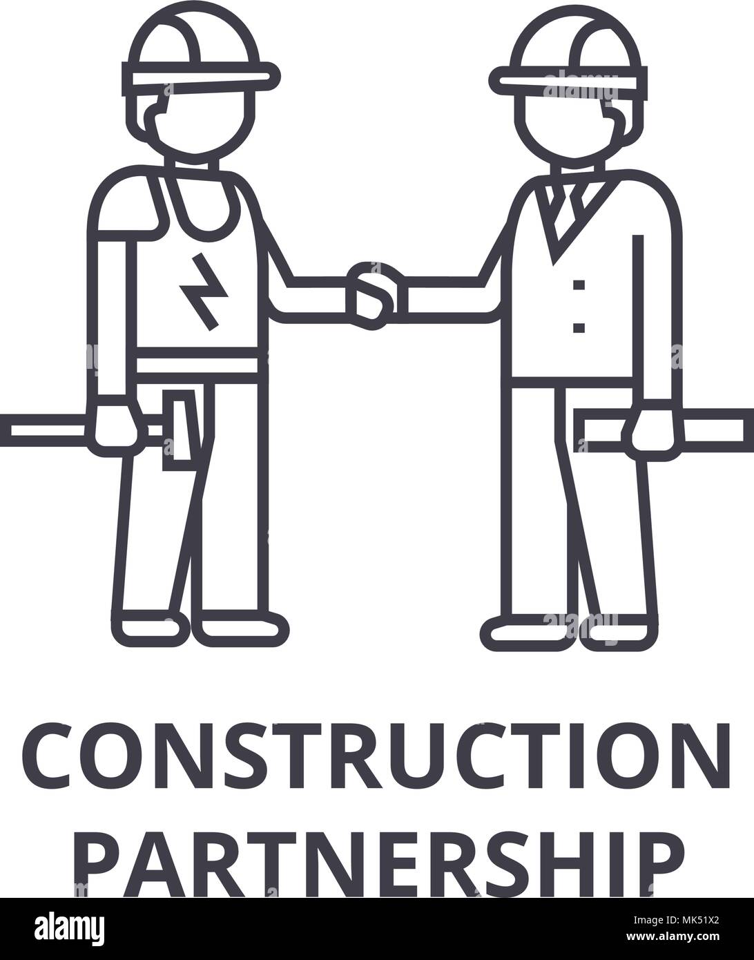 construction partnership vector line icon, sign, illustration on ...