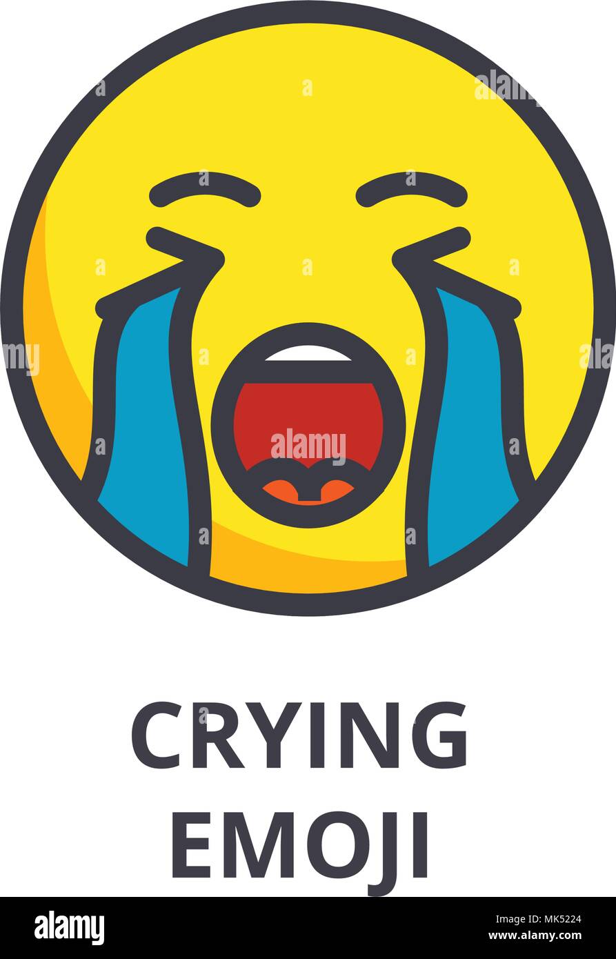 crying emoji vector line icon, sign, illustration on background ...