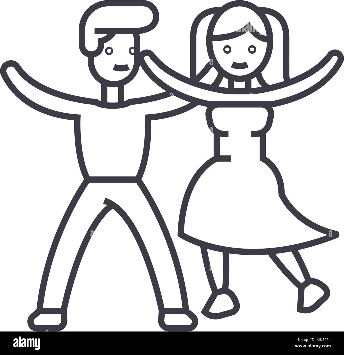 dancing couple vector line icon, sign, illustration on background ...