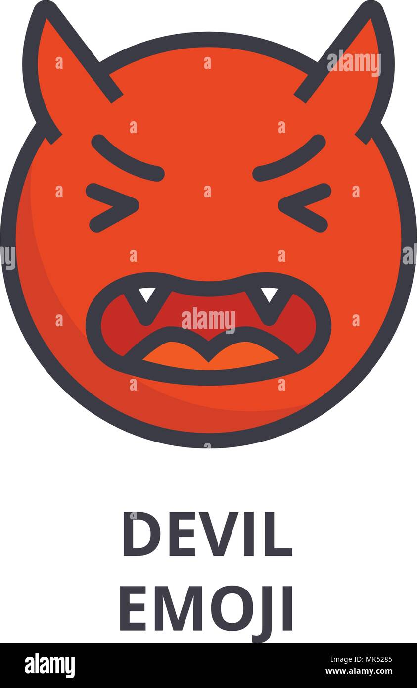 devil emoji vector line icon, sign, illustration on background ...