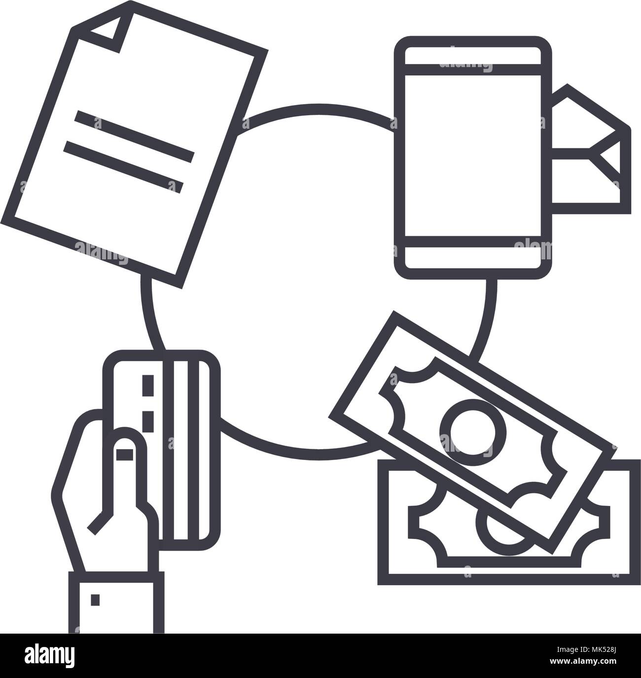 digital banking vector line icon, sign, illustration on background ...
