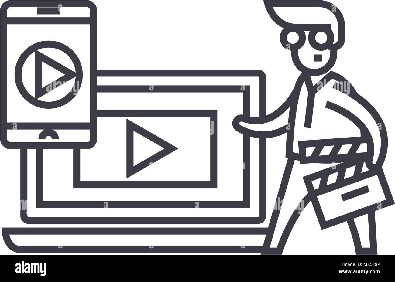 digital video production vector line icon, sign, illustration on ...