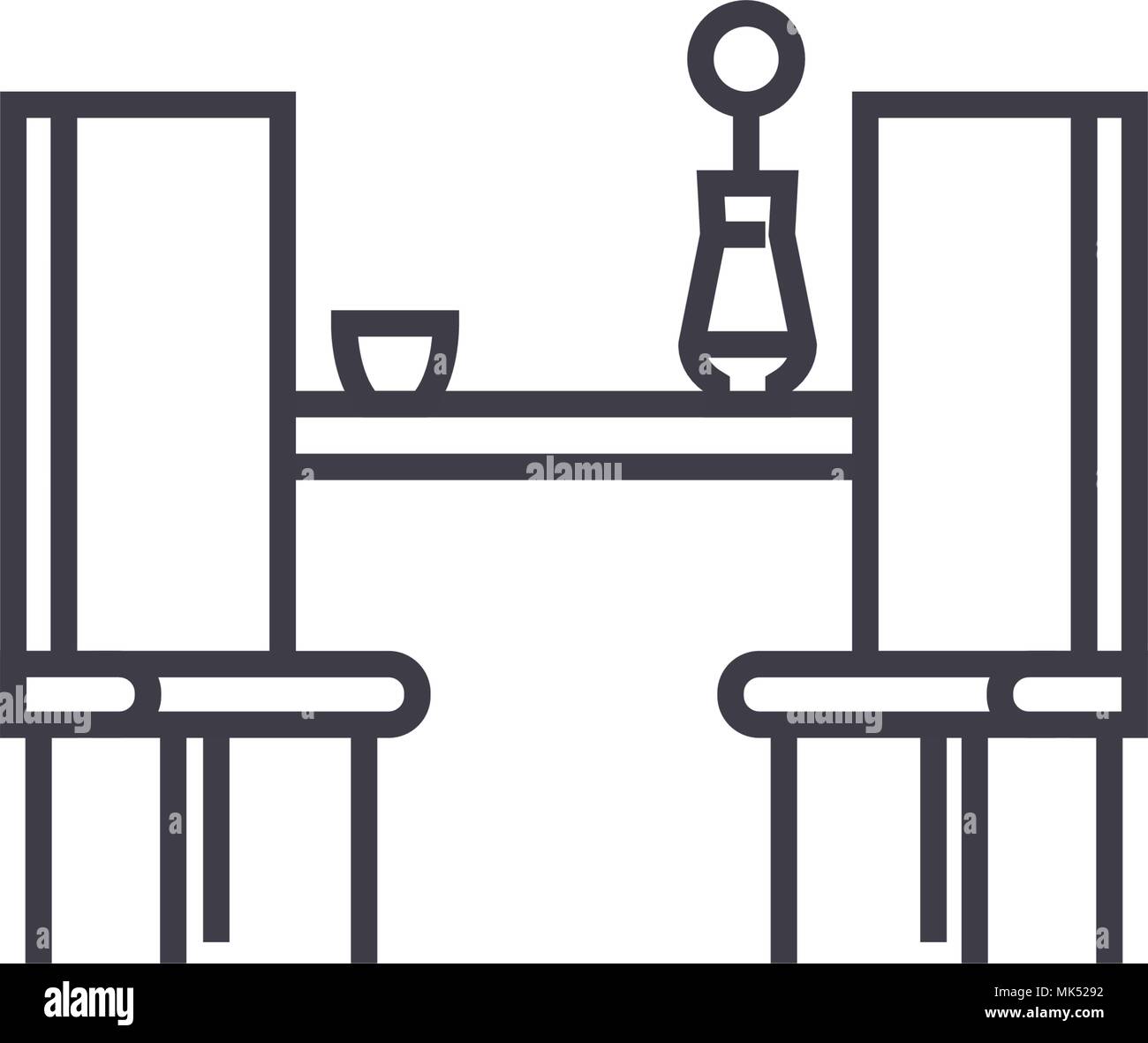 dining table with two chairs vector line icon, sign, illustration on ...