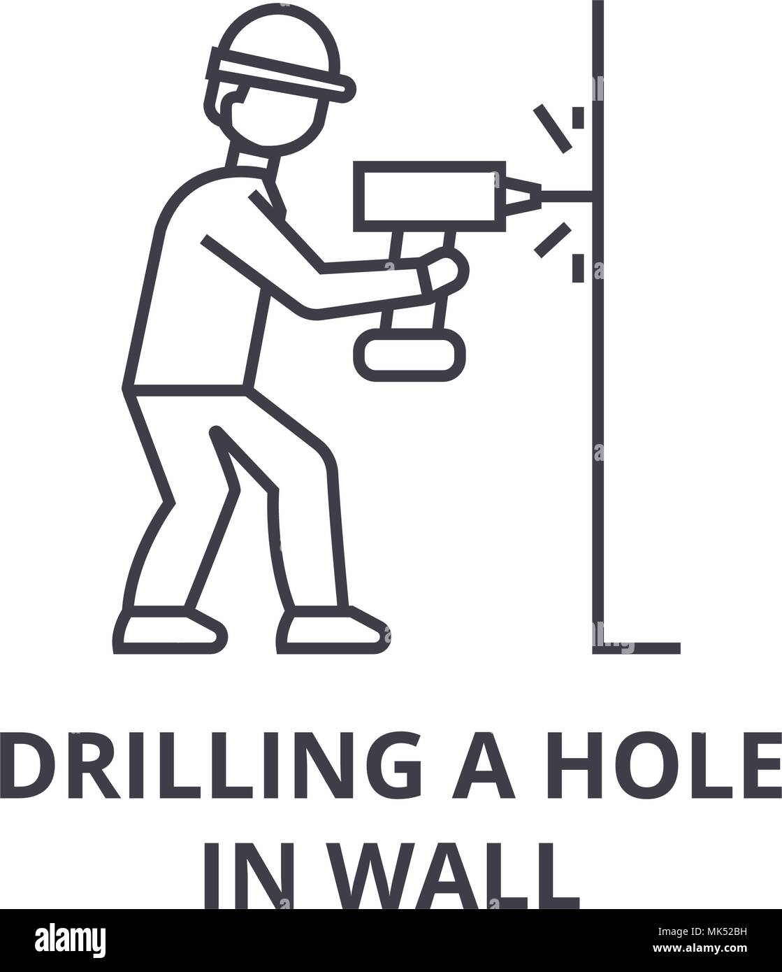 drilling a hole in wall vector line icon, sign, illustration on ...