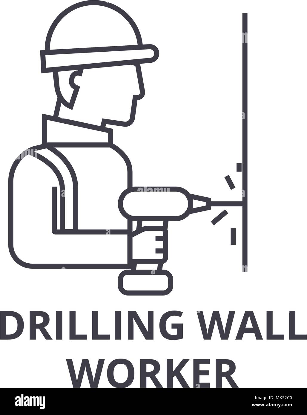 drilling wall worker vector line icon, sign, illustration on background ...