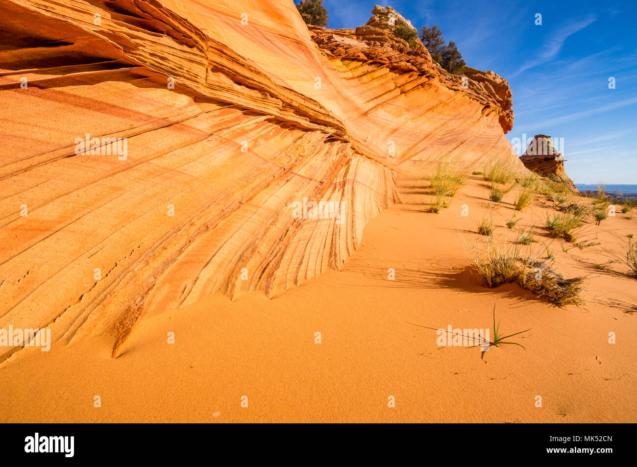 Colorful stripes in sandstone cliff formation Cottonwood access area ...