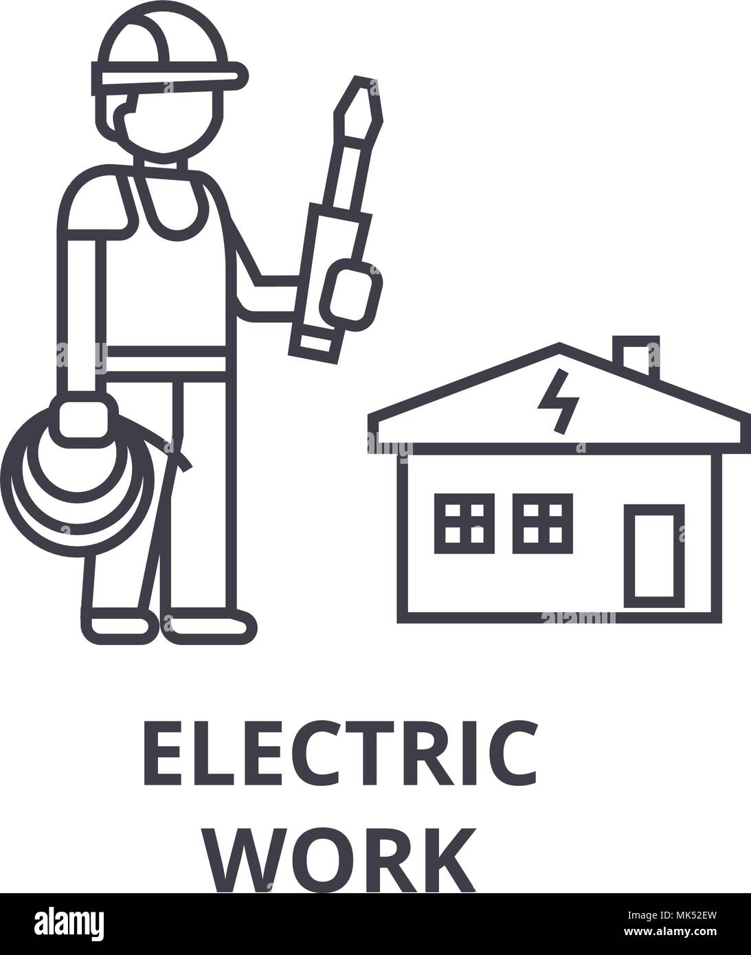 electric work vector line icon, sign, illustration on background ...