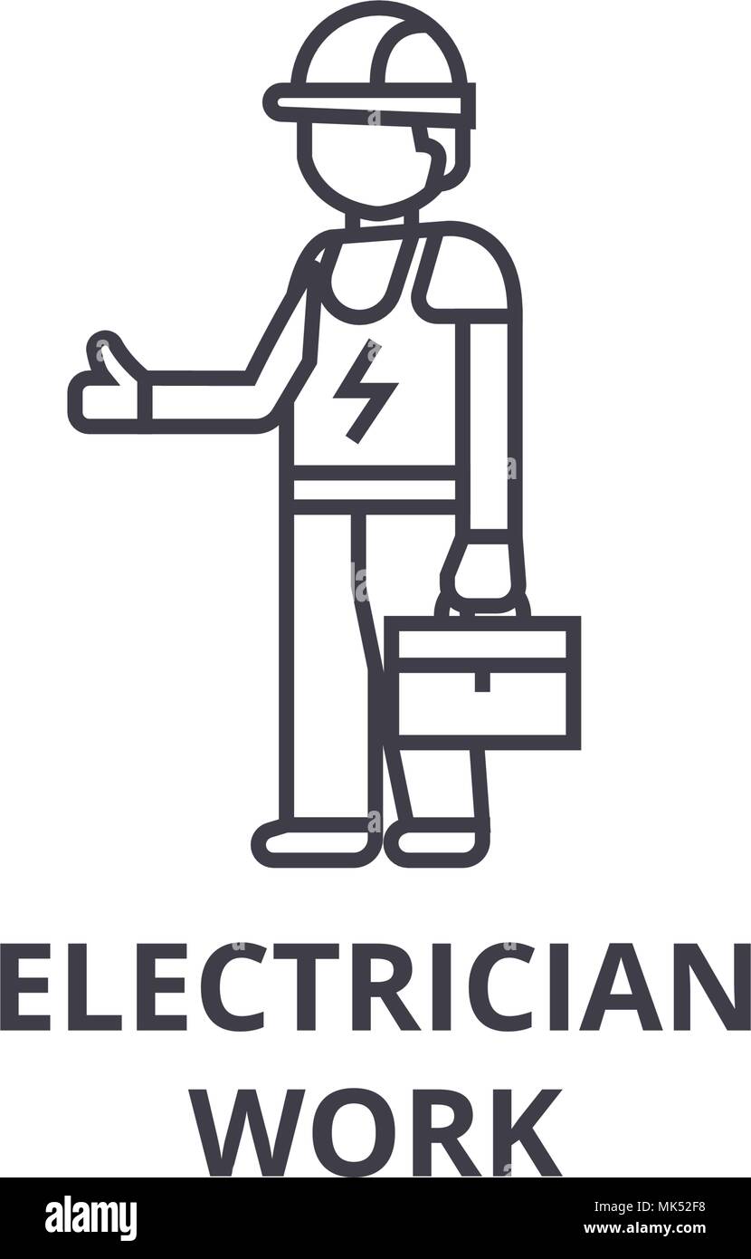 electrician work vector line icon, sign, illustration on background ...