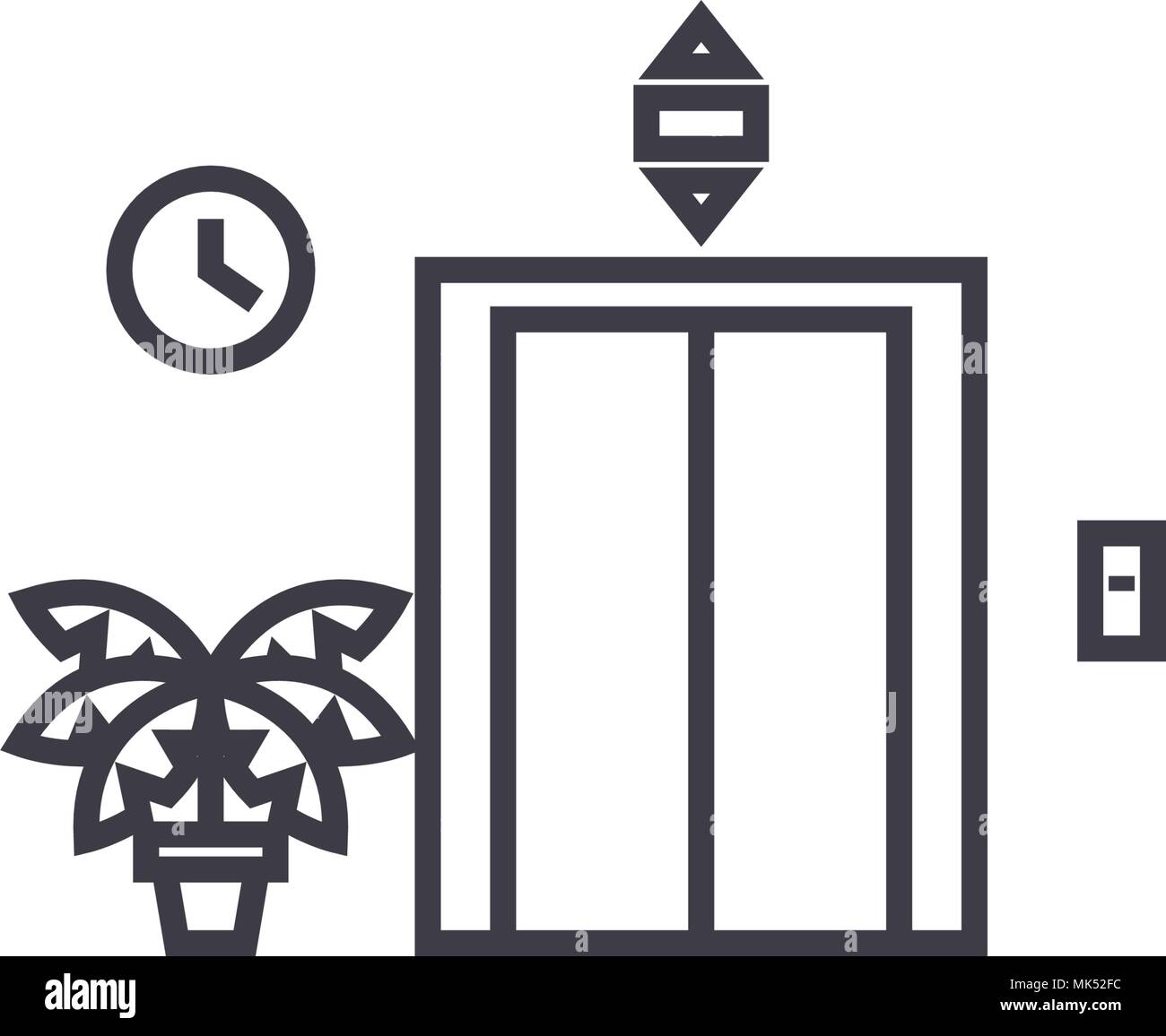 elevator entrance vector line icon, sign, illustration on background ...