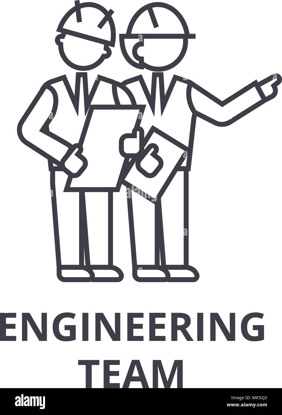 engineering team vector line icon, sign, illustration on background ...