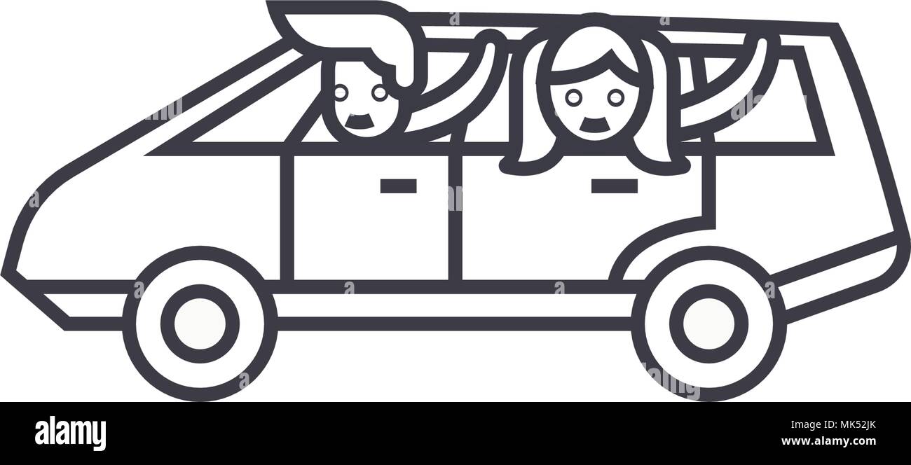 family drive vector line icon, sign, illustration on background ...