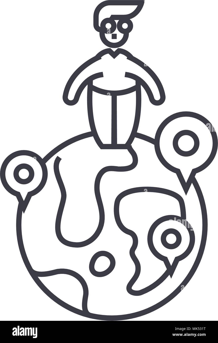 global competence vector line icon, sign, illustration on background ...
