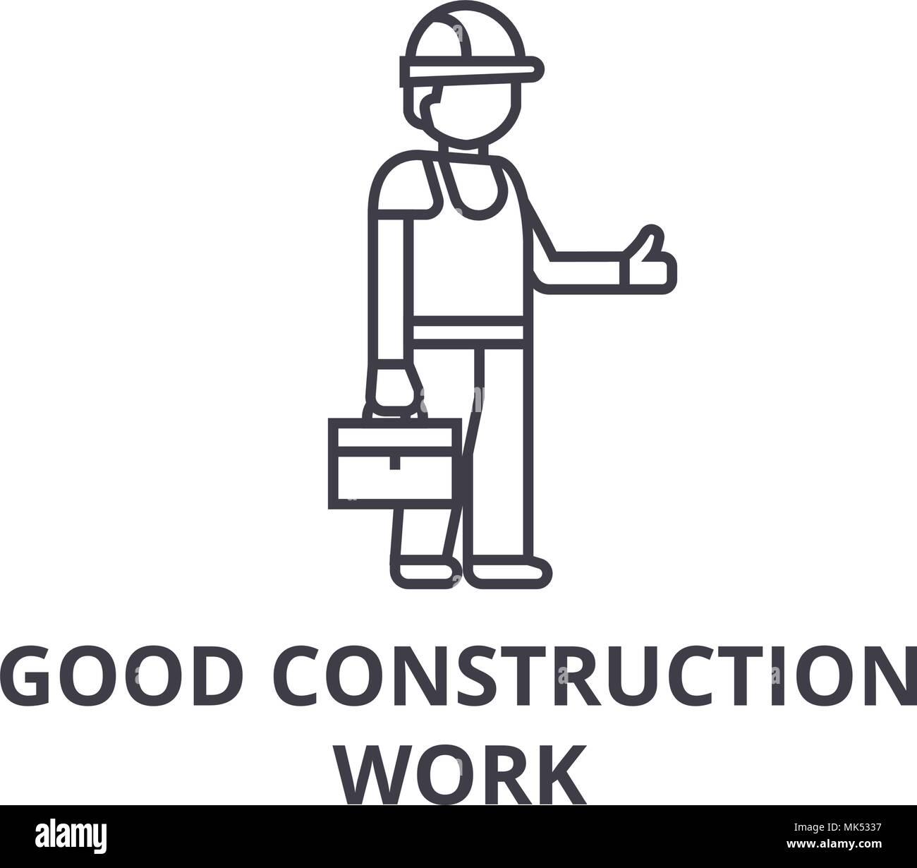 good construction work vector line icon, sign, illustration on ...