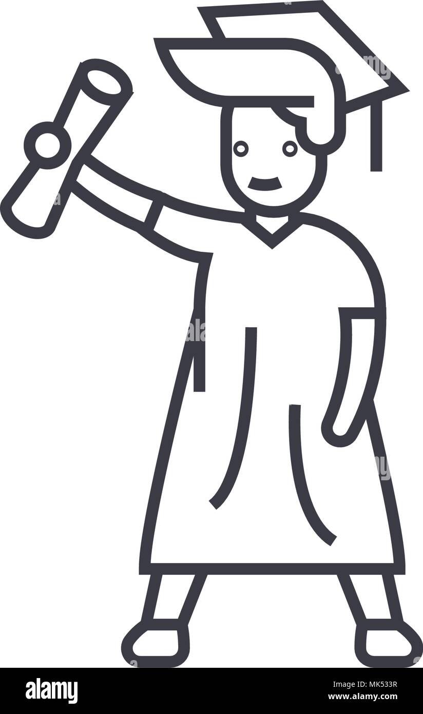 graduate student vector line icon, sign, illustration on background ...