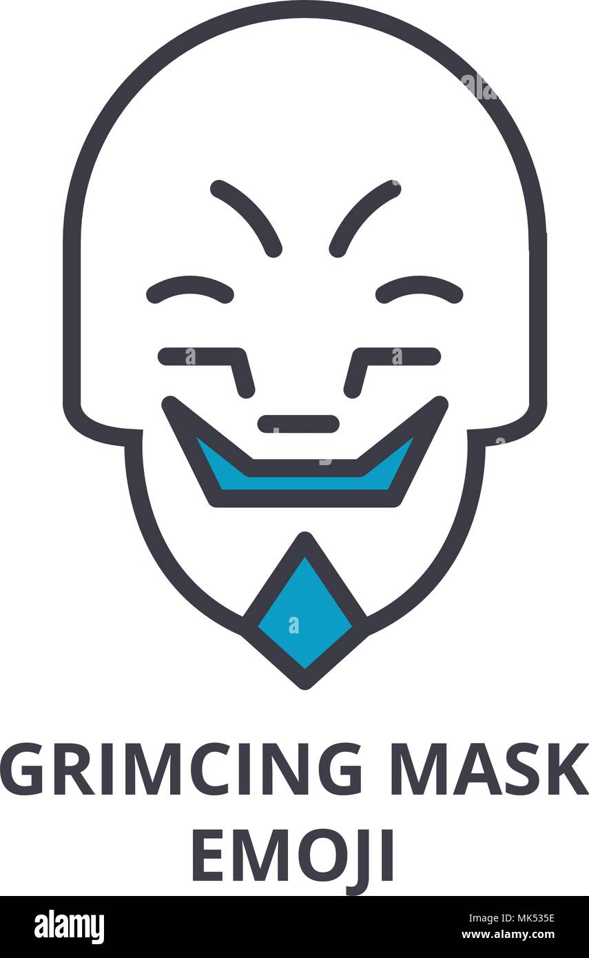 grimacing mask emoji vector line icon, sign, illustration on background ...
