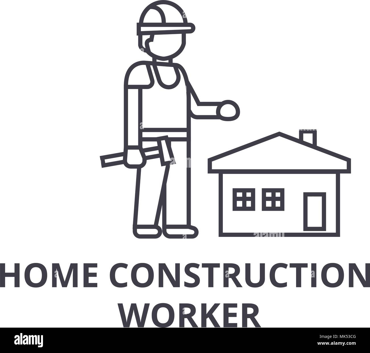 home construction worker vector line icon, sign, illustration on ...