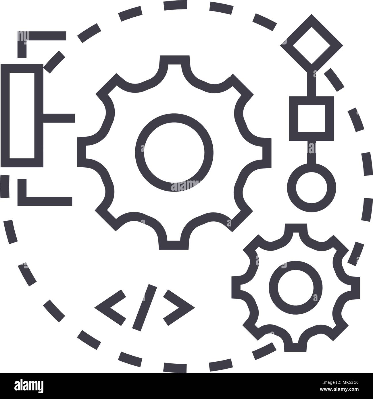 integration vector line icon, sign, illustration on background ...